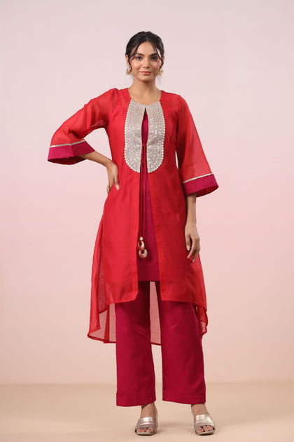 Chanderi Kurta Suit Set Collection - Gillori