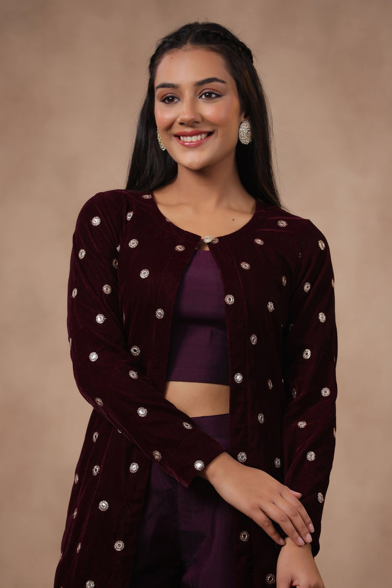 Royal Mirror Work Velvet Jacket Set Elegant – Gillori